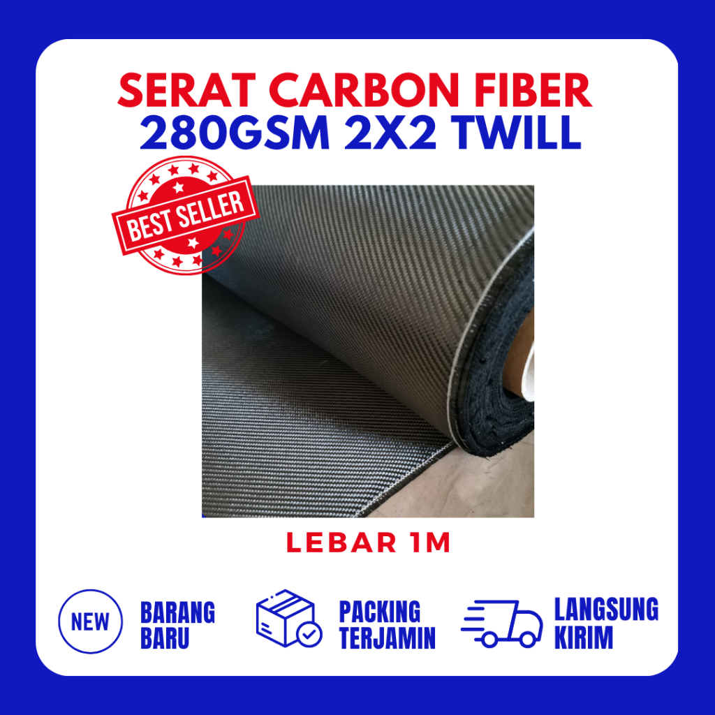 Jual serat karbon fiber fabric 3k 280gsm 2x2 twill Lebar 1M | Shopee ...