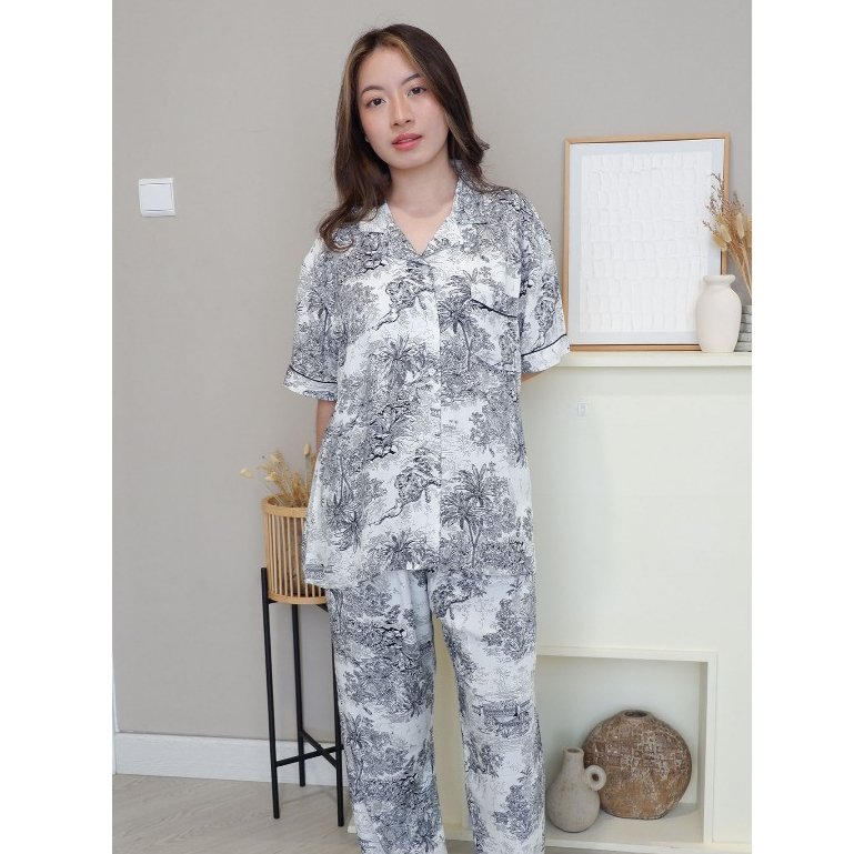 Jual One Set Piyama Rayon Premium Wanita Baju Tidur Celana Panjang Lengan Pendek - Cloudfy ...