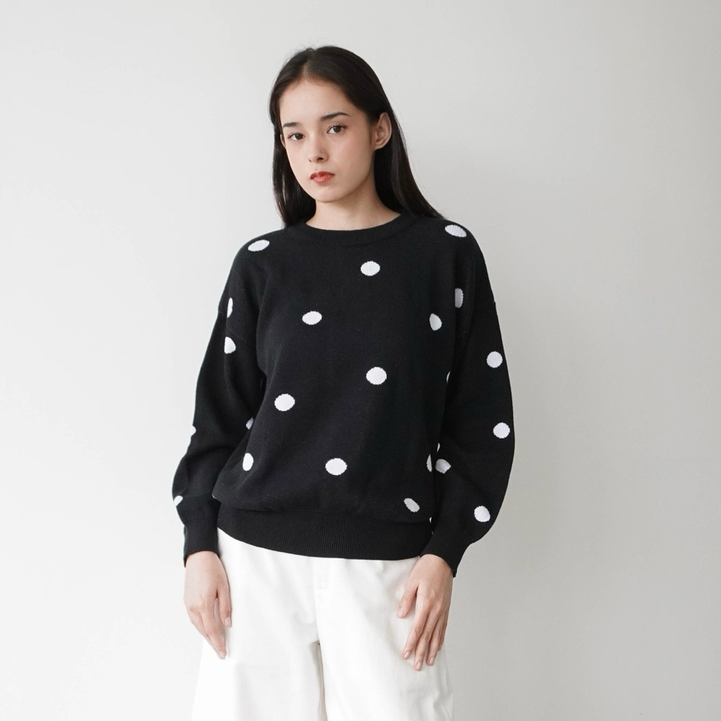 Jual Polka Cotton Knit Sweater | Shopinkae | Sweater Polka Rajut Wanita ...