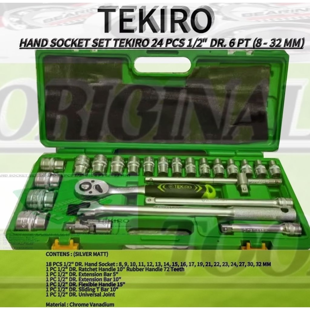 Jual PROMO !! HAND SOCKET SET TEKIRO 24 PCS 1/2" DR. 6 PT (8 - 32 MM ...