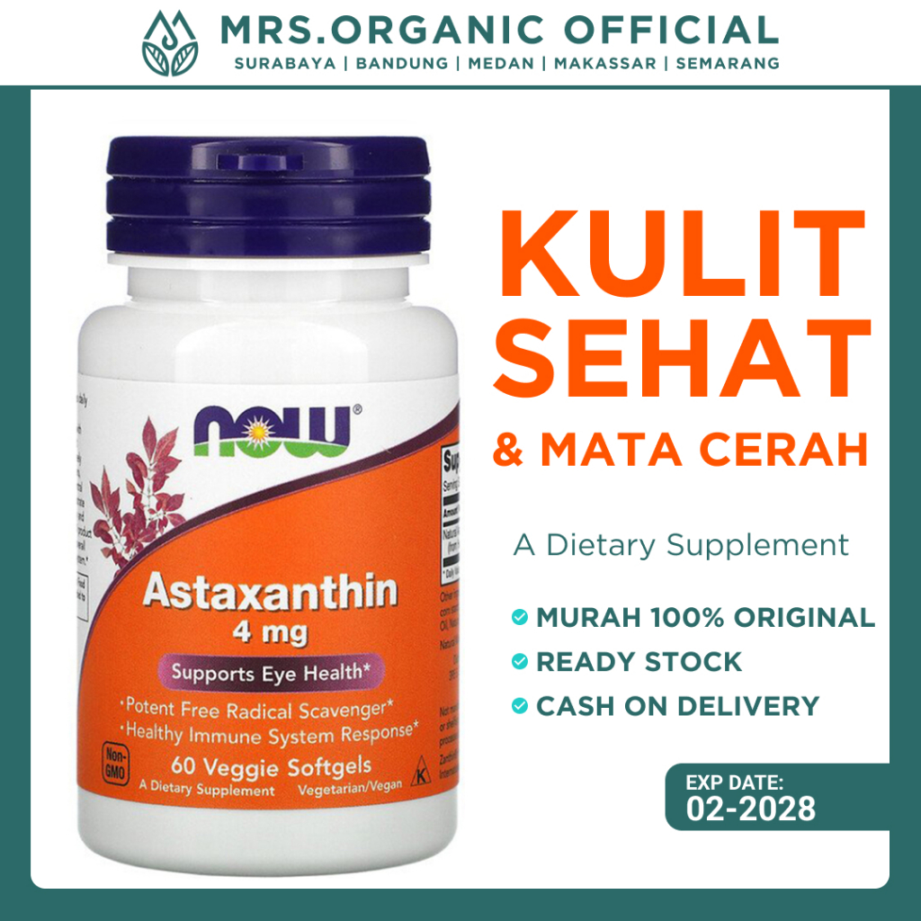 Jual Suplemen Vitamin Astaxanthin 4 mg Now 60 Veggie Softgels ...