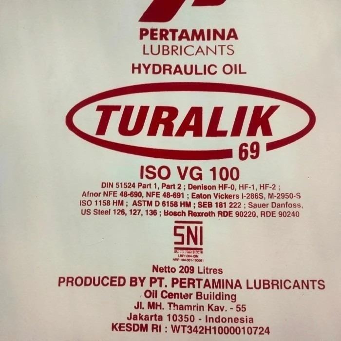 Jual OLI PERTAMINA HIDROLIK TURALIK 69 ISO VG 100 / OLI PERTAMINA ...