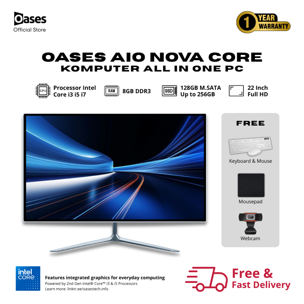Jual Komputer PC All in One Oases i3 i5 i7 RAM 8/16GB SSD 128–512GB 19–24" FHD Win10 Fullset ...