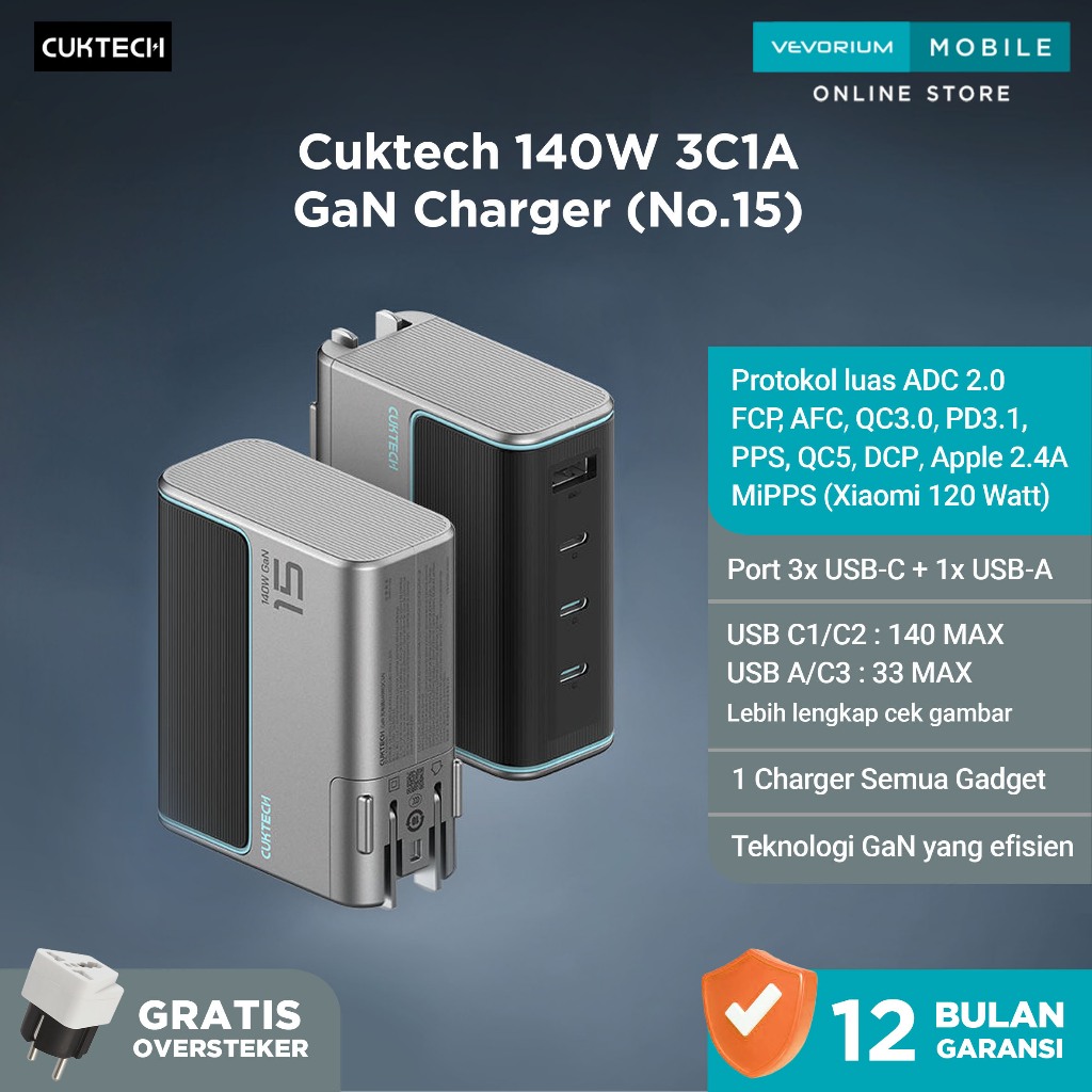 Jual CUKTECH 140W GaN 3C1A 4 Port USB Charger | No.15 GaN Super Energy Flash Charge | Mendukung ...