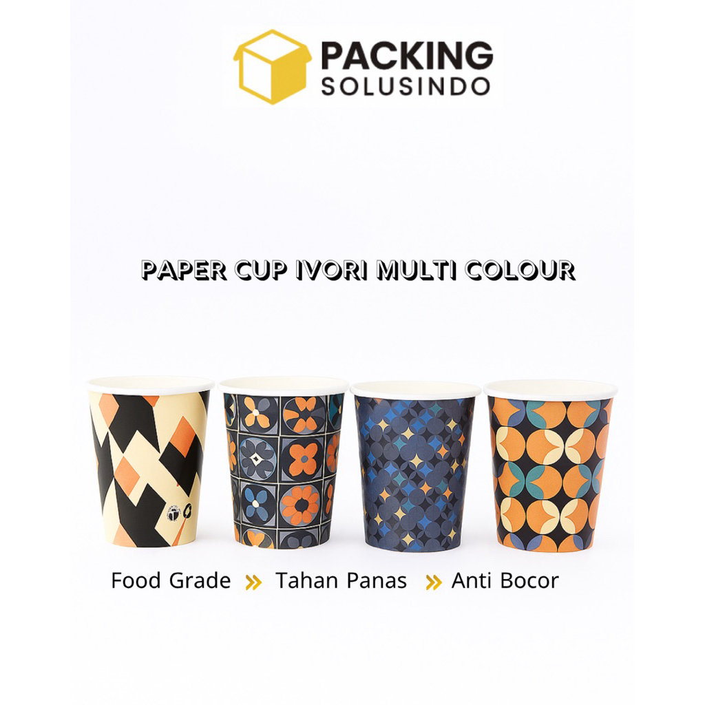 Jual [isi 50pcs]Paper cup ivory multicolour motif batik desain menarik ...