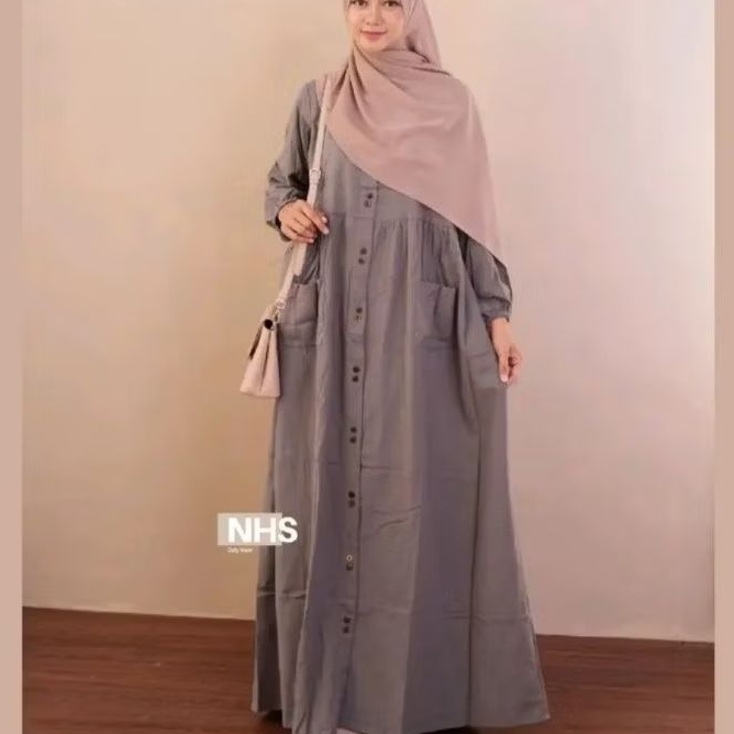 Jual Sabrina Dress Gamis Polos Wanita bahan Linen Ramy Premium Jumbo ...