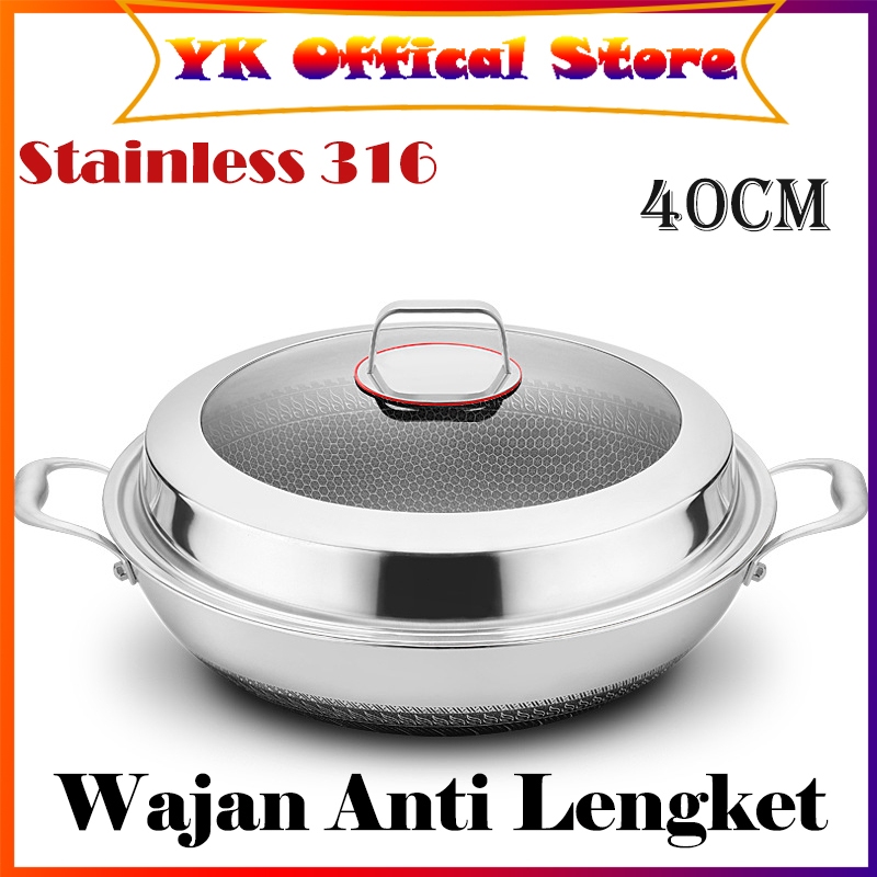 Jual 40CM Anti Lengket Wajan Wajan Penggorengan Kuali Wok Pan Stainless ...