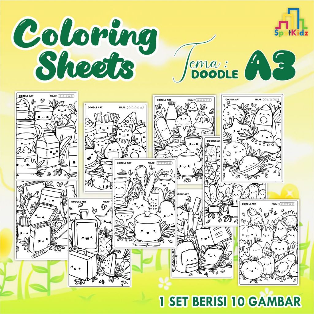 Jual KERTAS GAMBAR MEWARNAI TEMA DOODLE ART A3 ISI 10 LEMBAR - COLORING ...