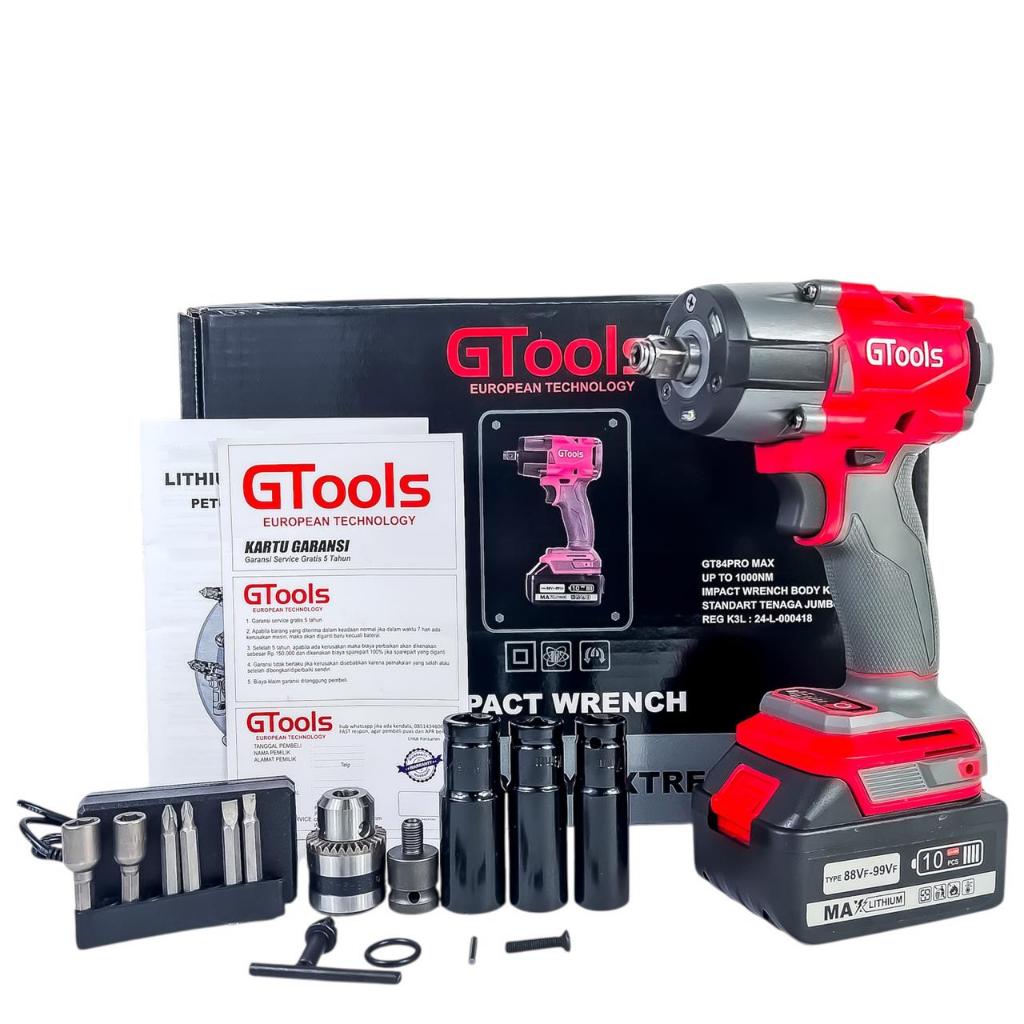 Jual Impact wrench 1000nm gtools GT84PROMAX body kecil tenaga jumbo bor ...