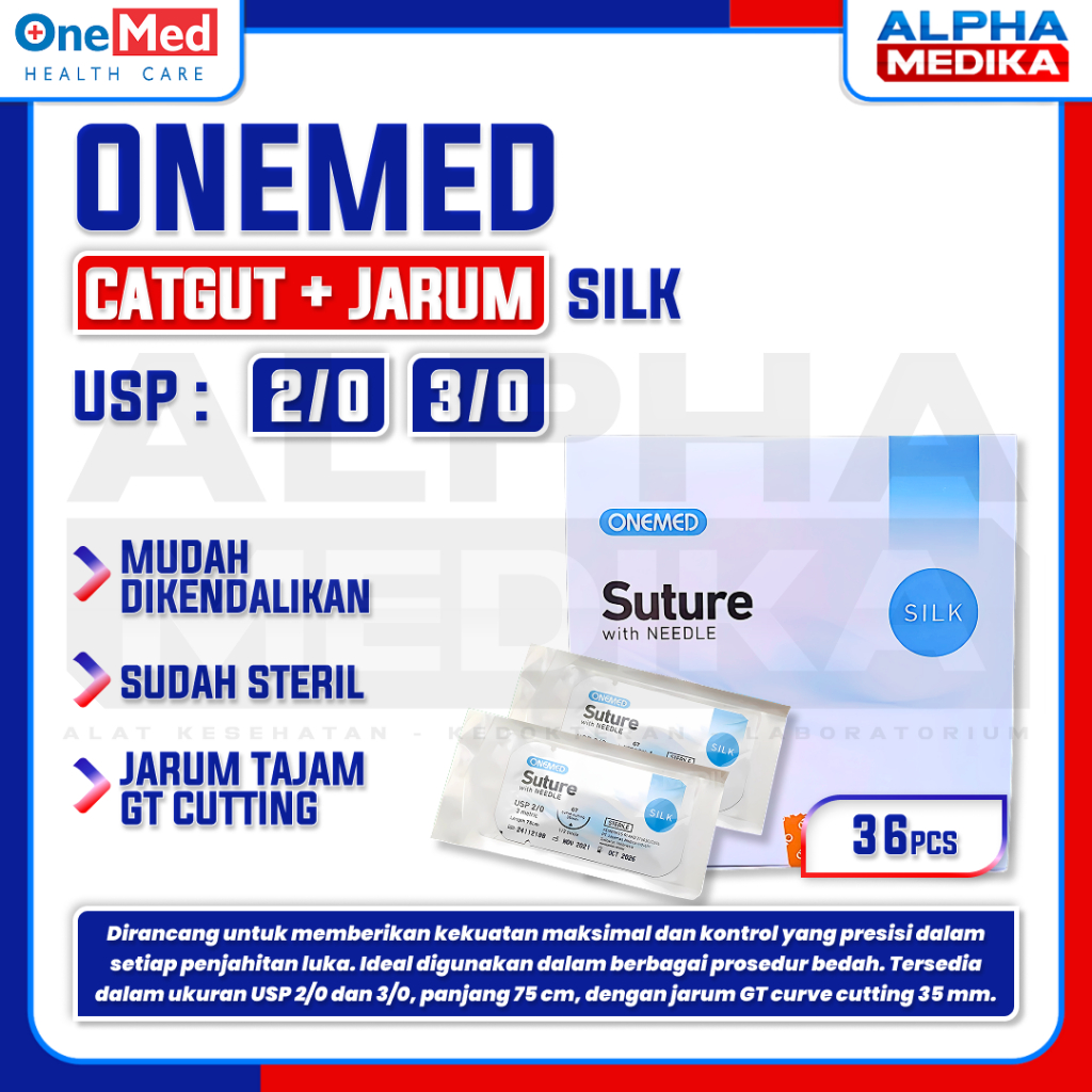 Jual ONEMED - Catgut SILK+Jarum Onemed 3/0 "BOX" / Benang Jahit Silk ...