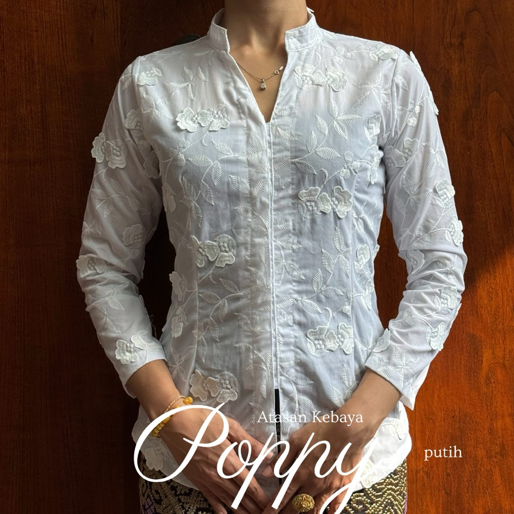 Jual Kebaya Bali Poppy Kerah Shanghai | Kebaya Katun Bordir Timbul 3D ...