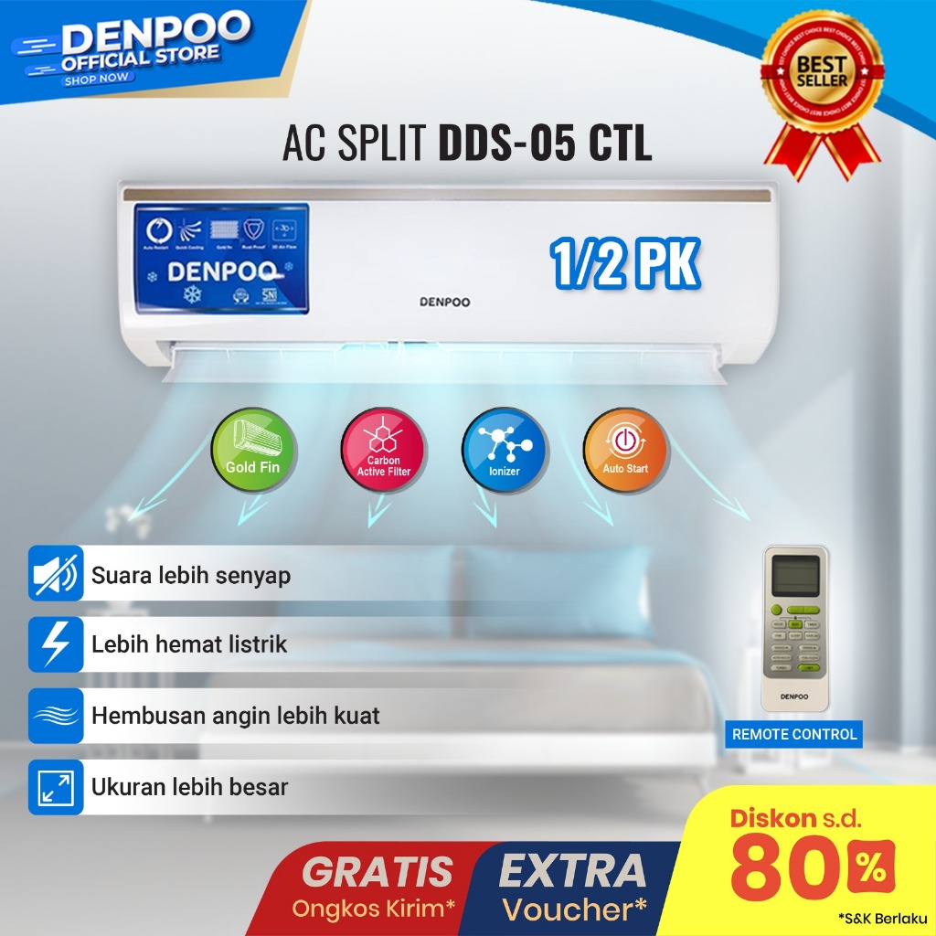 Jual DENPOO AC 1/2 PK + Pasang Instalasi DDS 05 CTL LOW WATT | Shopee ...