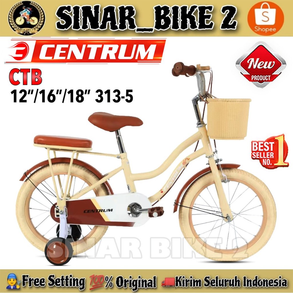 Jual Sepeda Anak Perempuan CTB CENTRUM CT 313-5 Ukuran 12 16 18 Inch Keranjang Usia 2-8 Tahun ...