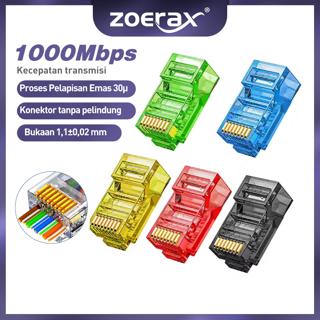 Jual ZoeRax 10/50/100 PCS Konektor Pass Through RJ45 Cat6 Berbagai ...