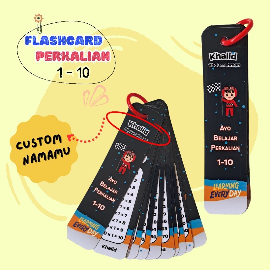 Jual Flashcard perkalian custom nama/flashcard edukasi anak/tabel ...