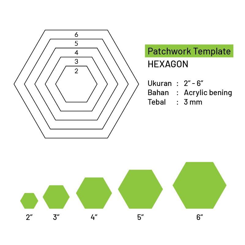 Jual Patchwork Quilt Template Hexagon ukuran 2"-6" Akrilik 3 mm ...