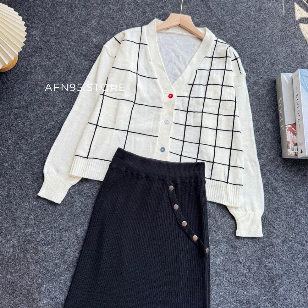 Jual ONESET KARDIGAN SALIMA ATASAN RAJUT MOTIF KOTAK-KOTAK KANCING AKTIF SETELAN ROK KOREAN ...