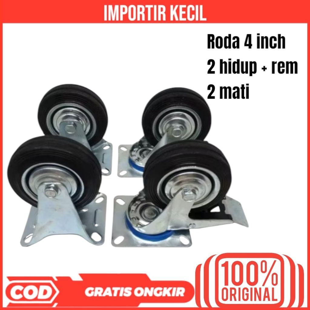 Jual Roda Etalase 4 inch / Roda Trolley / Roda karet ( 2 Rem 2 Mati ...