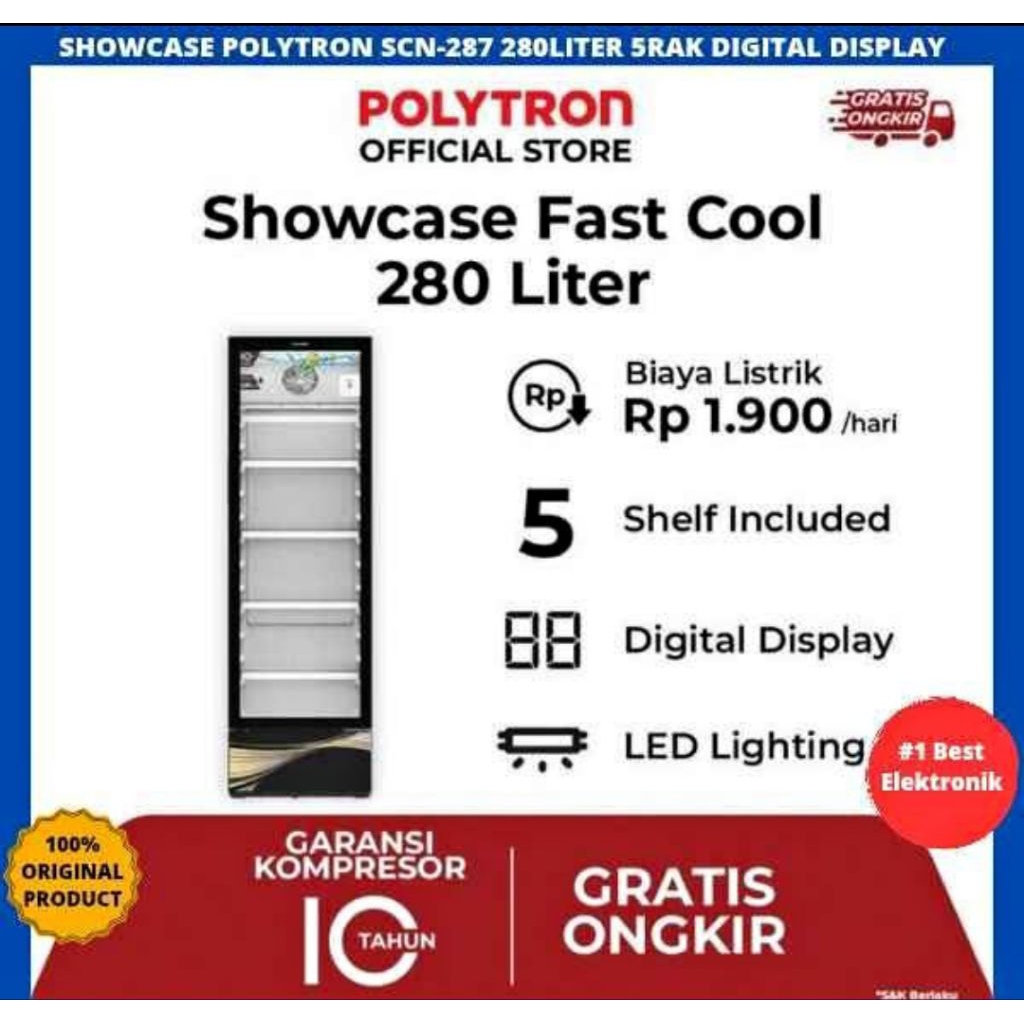 Jual POLYTRON Showcase 280 Liter Gross Capacity Fast Cool 5 Rak Anti ...