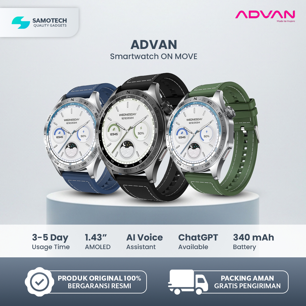 Jual ADVAN Smartwatch On Move GPS Ai Assistant Amoled 1.43" Bluetooth ...