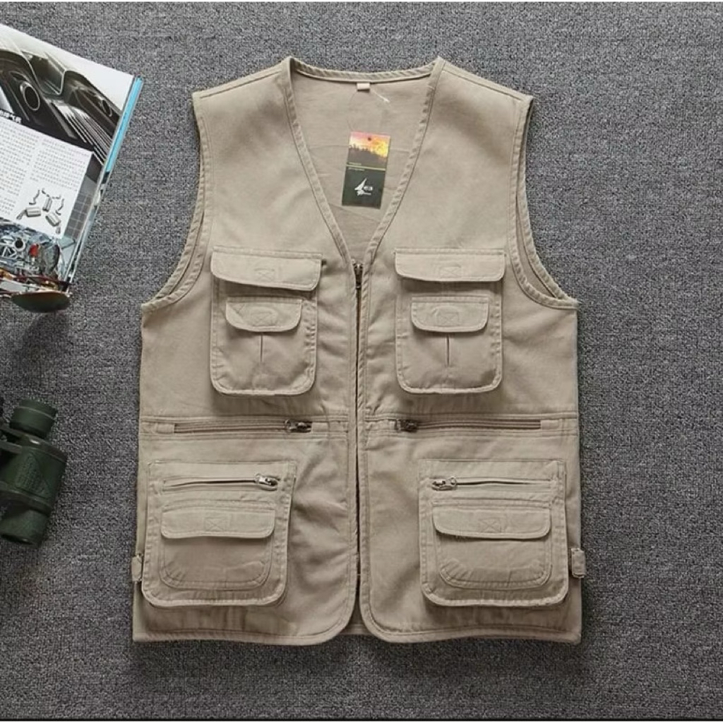 Jual Rompi Men's Multi Pockets Cotton Cargoes Casual Vest Waistcoat For ...