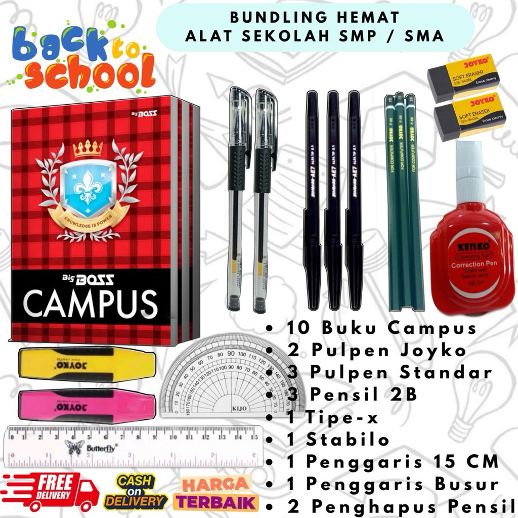 Jual Paketan Lengkap Buku Campus, Pulpen Joyko, Pulpen Standar, Pensil ...