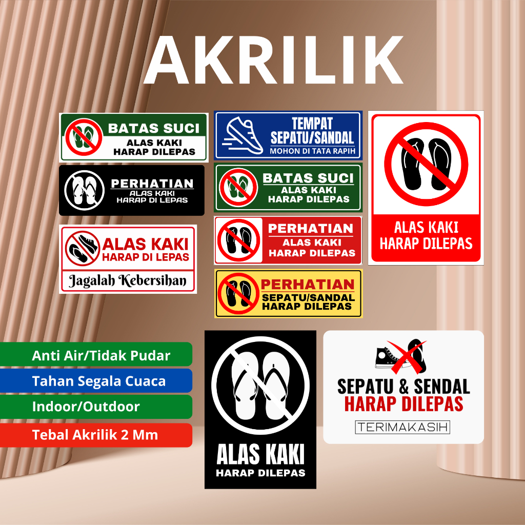 Jual AKRILIK Sign Board - Alas Kaki Harap Di Lepas/Batas Suci | Shopee ...