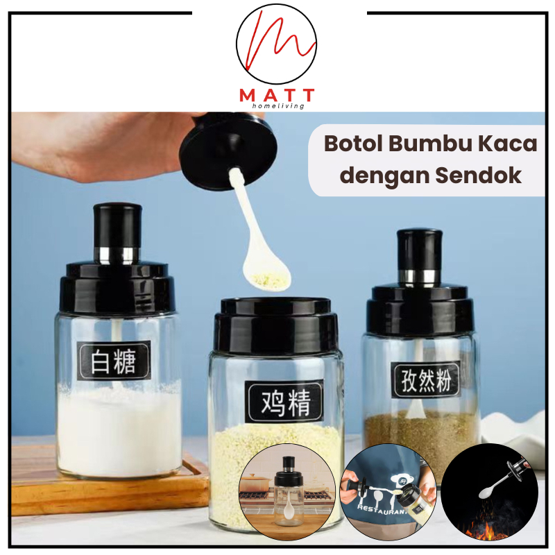 Jual MATT Botol Bumbu Kaca Sendok Tempat Bumbu Dapur Tebal Serbaguna ...
