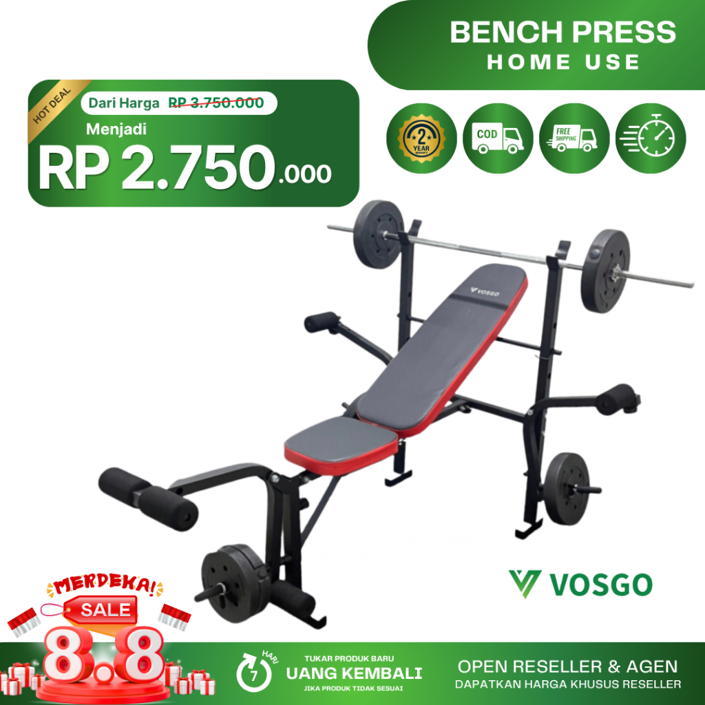 Jual Alat Fitness Home Gym Bench Press Multifungsi Vosgo | Shopee Indonesia