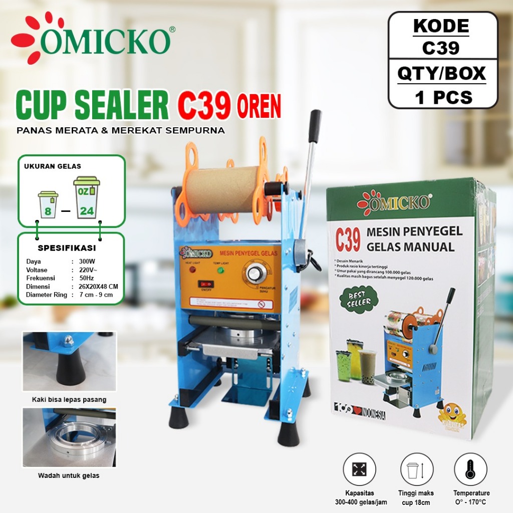 Jual Mesin Cup Sealer C39 Garansi Resmi Omicko Ukuran Cup 8 Oz - 24 Oz Alat Press Minuman ...