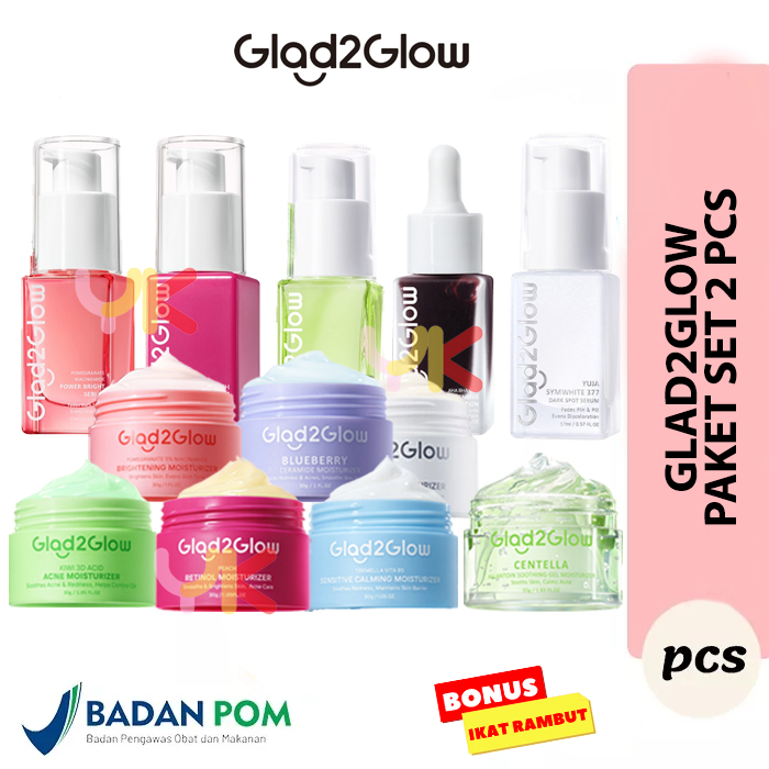 Jual Glad2Glow 2in1 Skincare Set - Moisturizer + Serum for Glowing ...