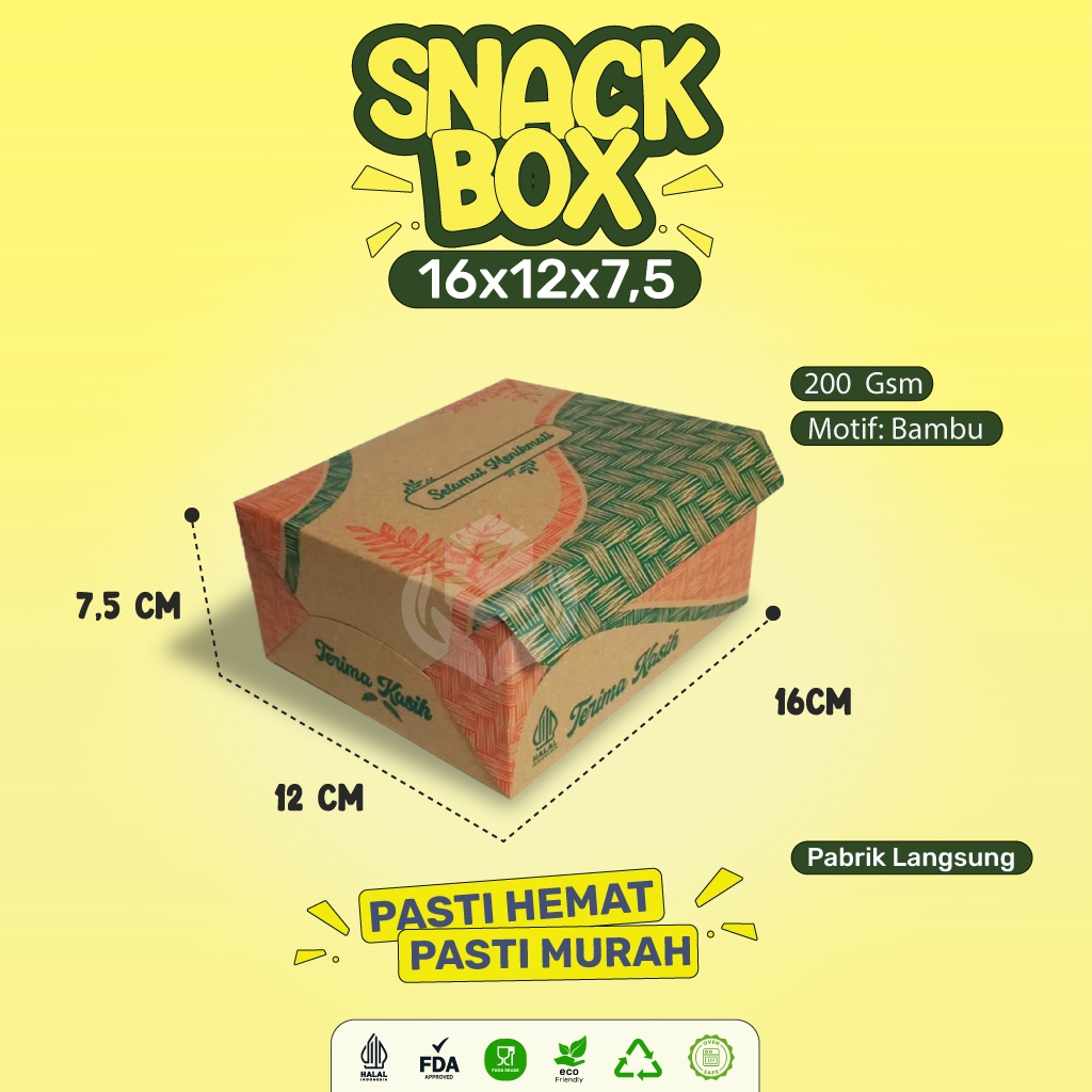 Jual Box Snack 16x12 Dus Snack 12x16 Bahan 200 Gsm (B2K149-Non Laminasi ...
