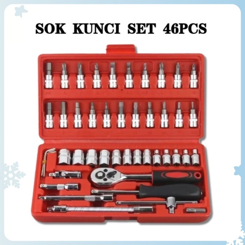 Jual Set Kunci Sok / Kunci Shock 46 pcs Mobil Motor Lengkap Socket Tool Kit Set | Shopee Indonesia