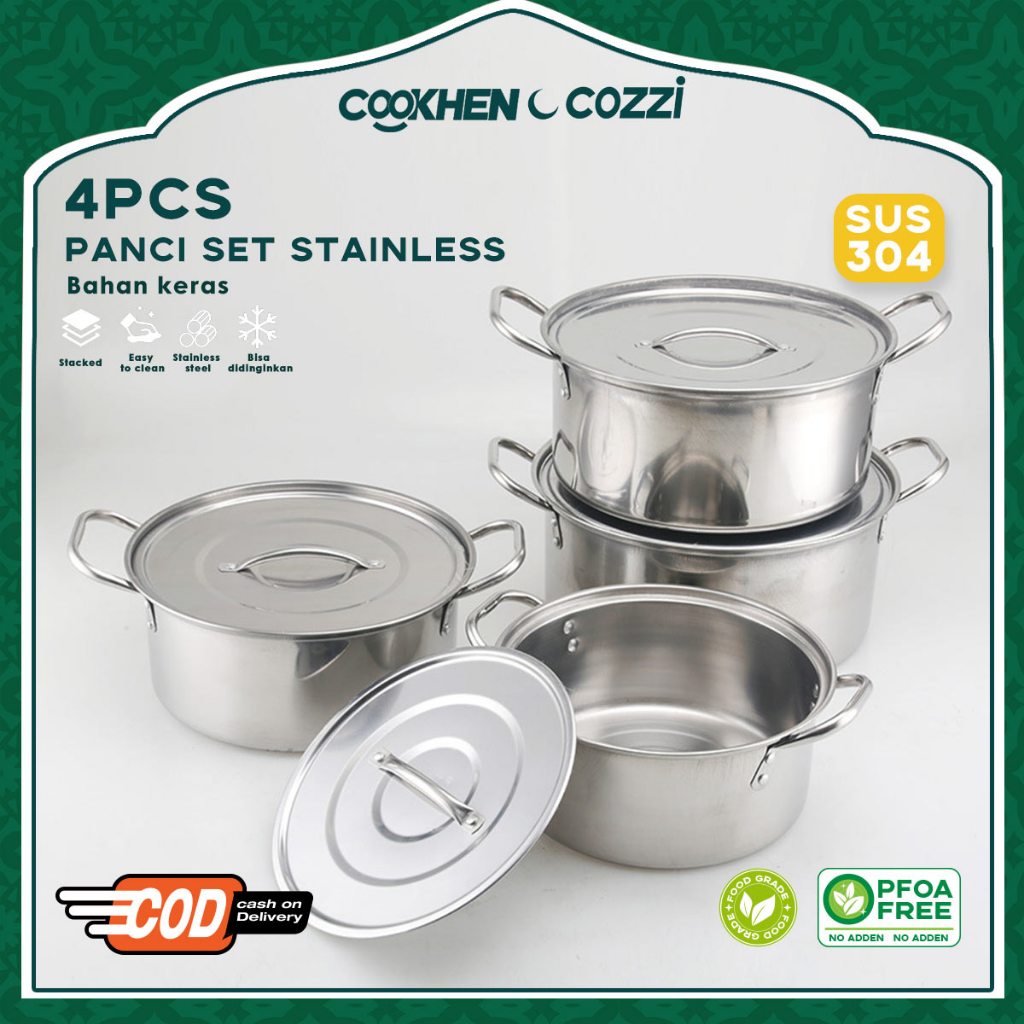 Jual Cookhen Panci Stainless Steel SUS 304 – 4PCS Set Dual Handle ...