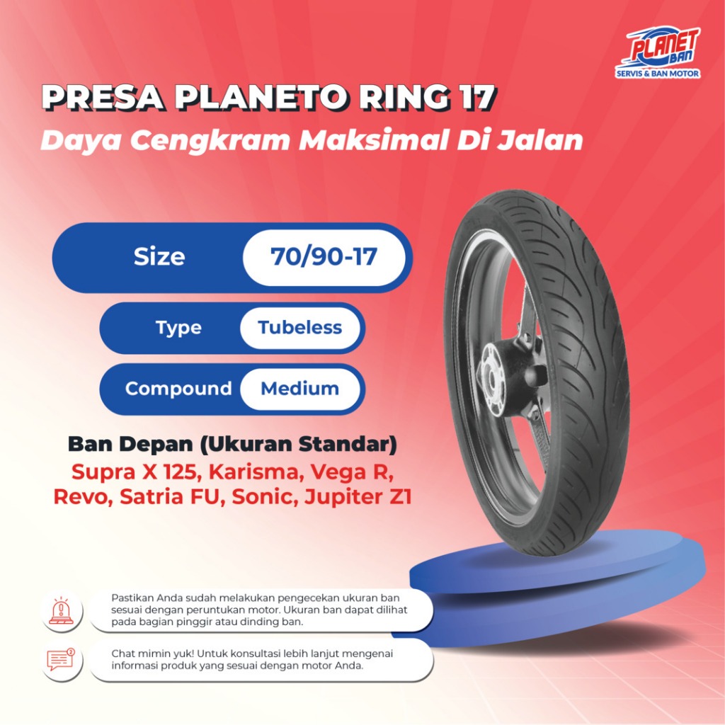 Jual Ban Motor Ring 17 - 70/90 Presa Planeto TUBELESS (Ban Motor Supra ...