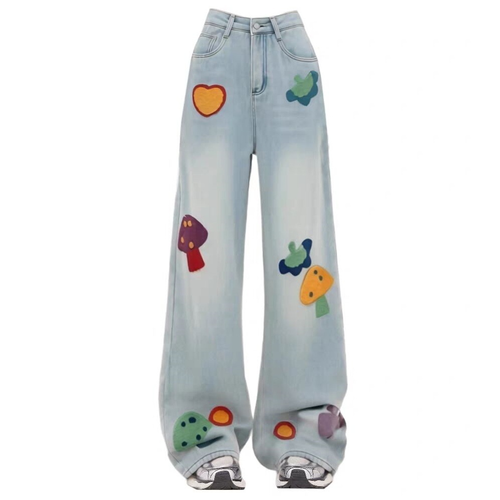 Jual KATERMEN Jeans wanita gaya Korea bordir celana jeans kaki lebar ...