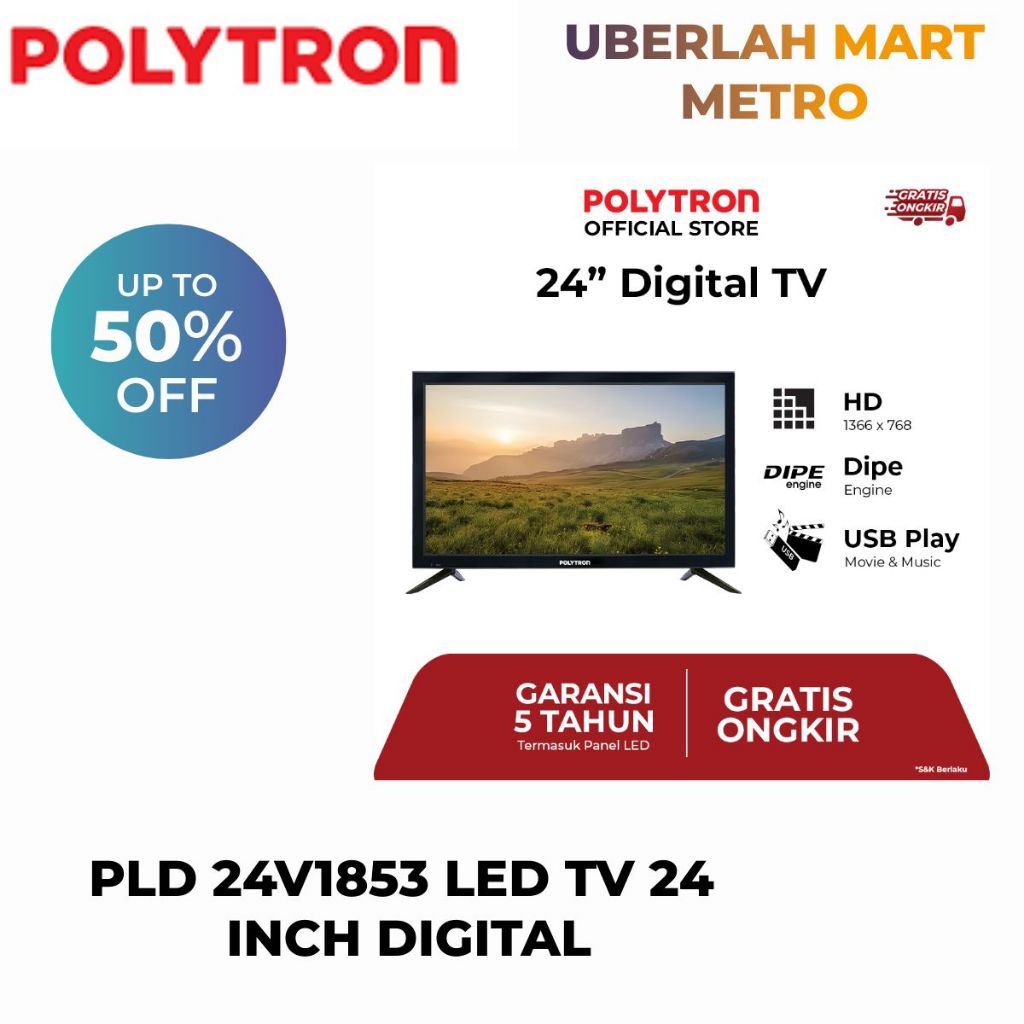 Jual POLYTRON TV LED 24 INCH DIGITAL TIPE 24V1853 | Shopee Indonesia