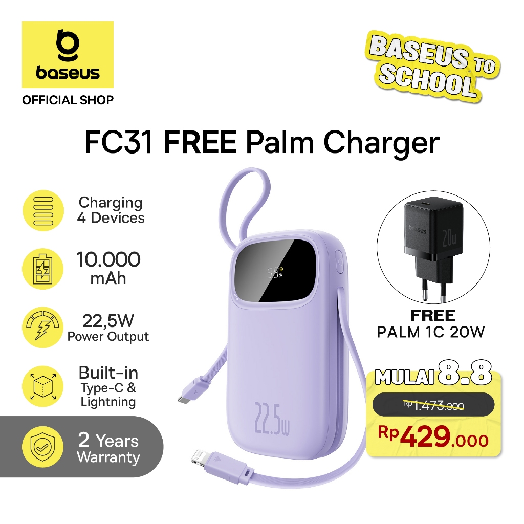 Jual [BUNDLE 6 BASEUS TO SCHOOL] Baseus Powerbank EnerFill FC31 Qpow3 10000mAh 22,5W Fast ...