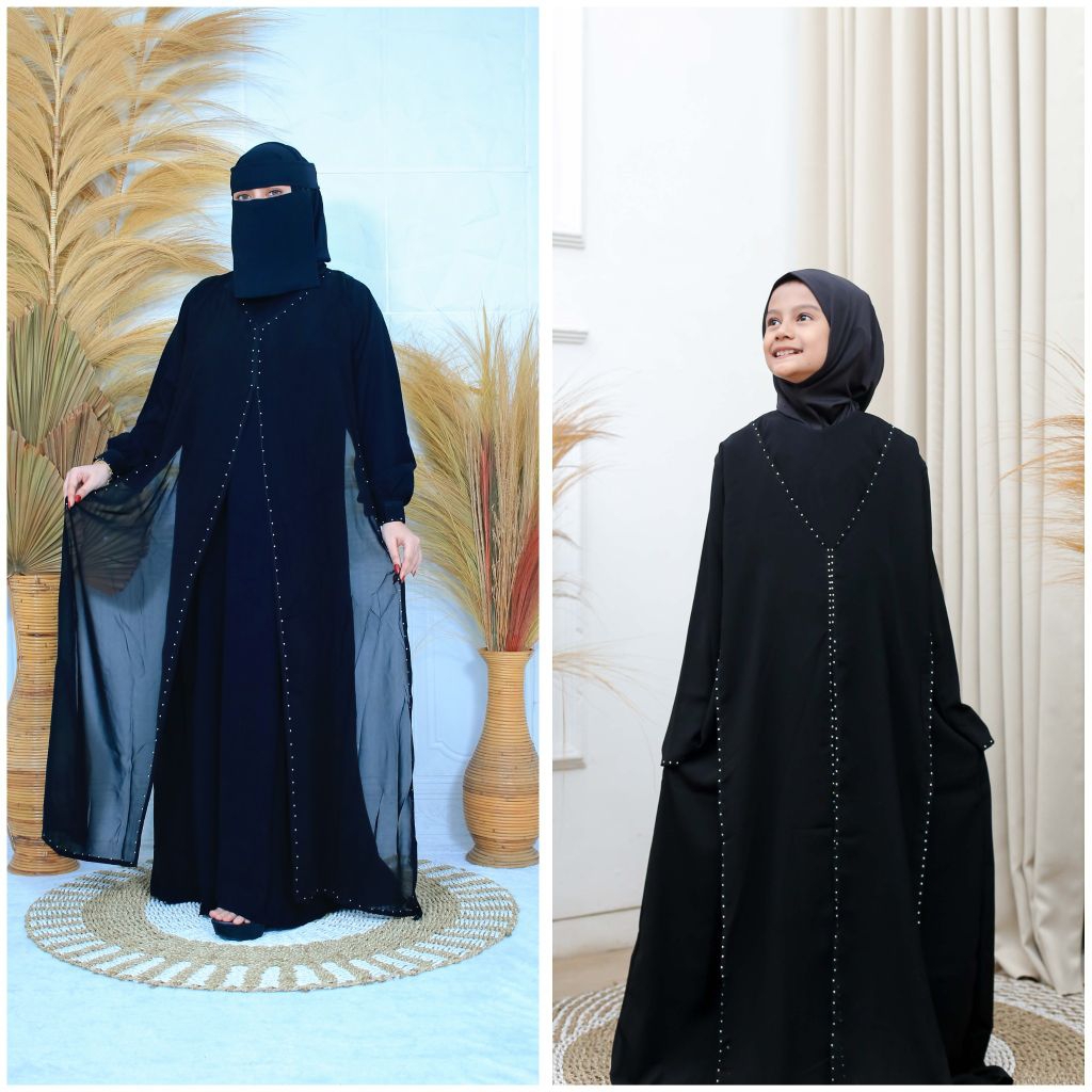 Jual Abaya Ratih Dewasa Couple Ibu dan Anak Gamis Hitam Kombinasi Sifon ...