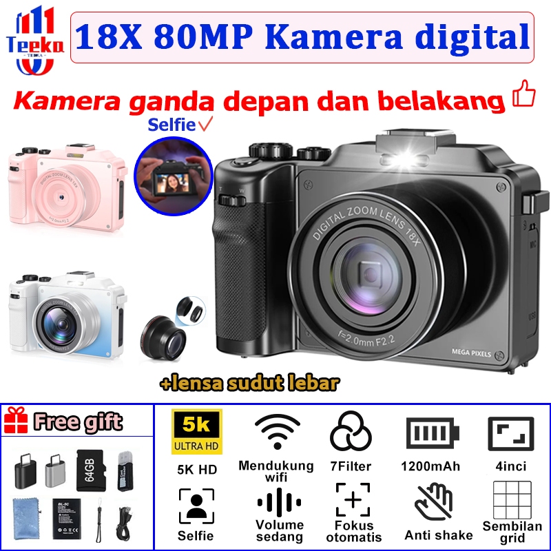 Jual TEEKA [X9] 5K 80MP/64MP Digital Camera Wifi Video 18X Digital Zoom ...