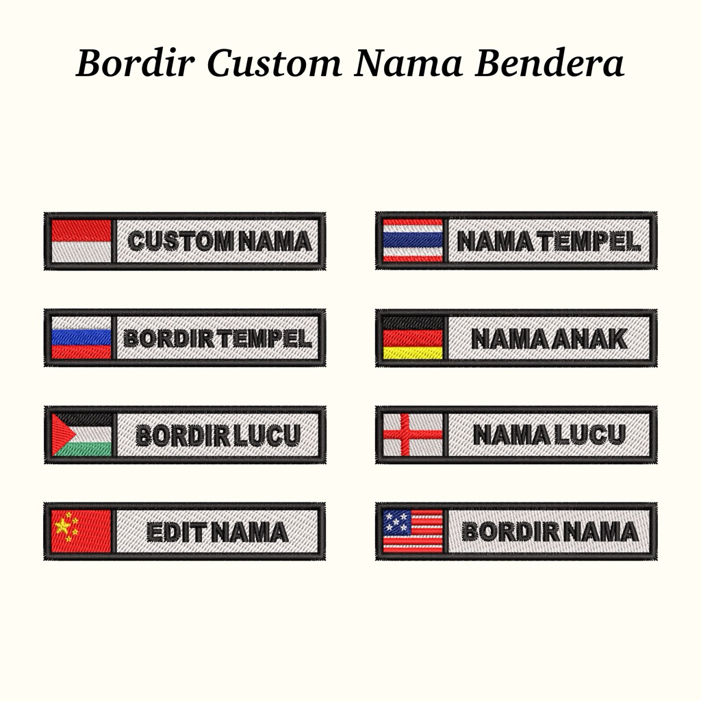 Jual CUSTOM BORDIR NAMA BENDERA NEGARA / BET NAMA NEGARA / NAME TAG ...