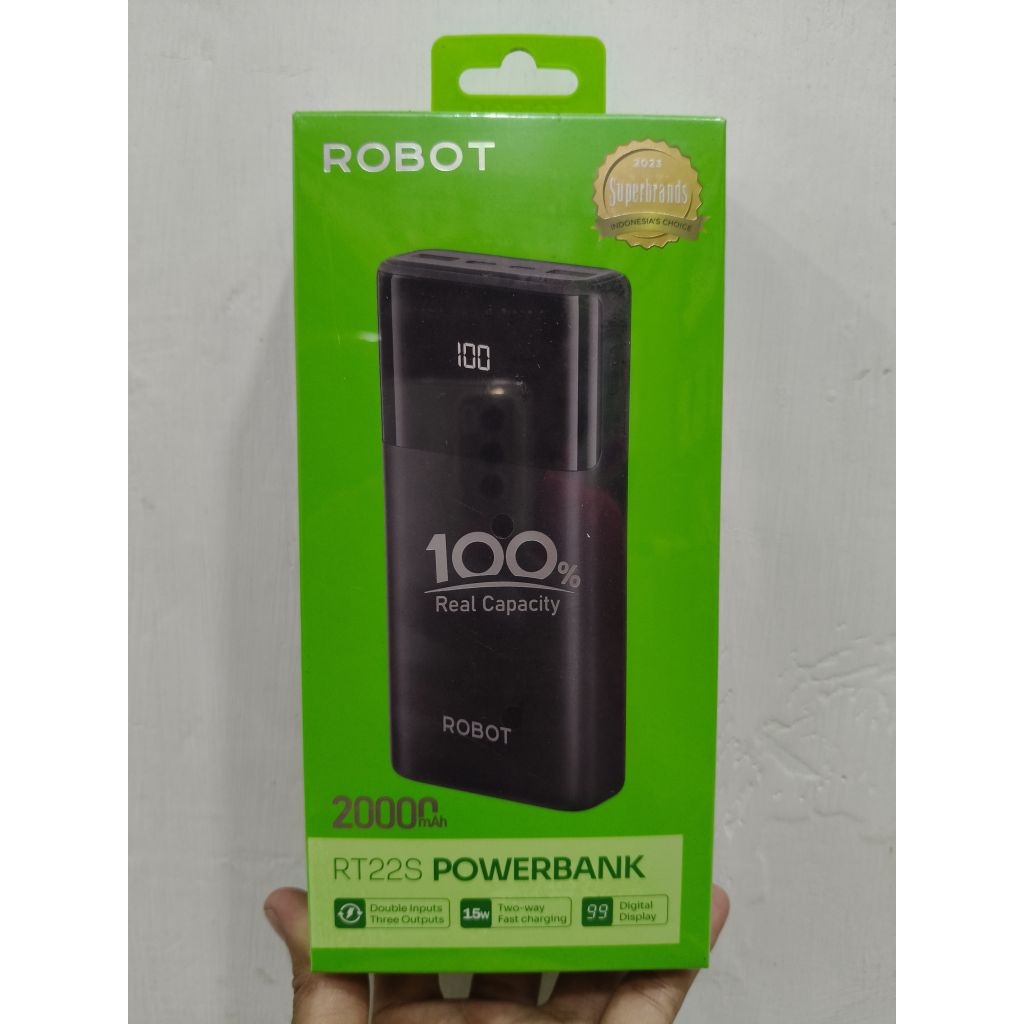 Jual power bank robot RT22S 20000mah fast charging 15W 3 port output ...
