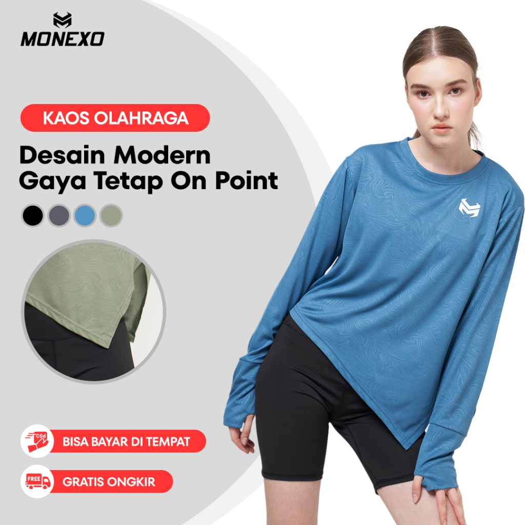 Jual Monexo - Kaos Olahraga Wanita Lengan Panjang Hijab Sport Baju Atasan Wanita T-shirt Run18 ...