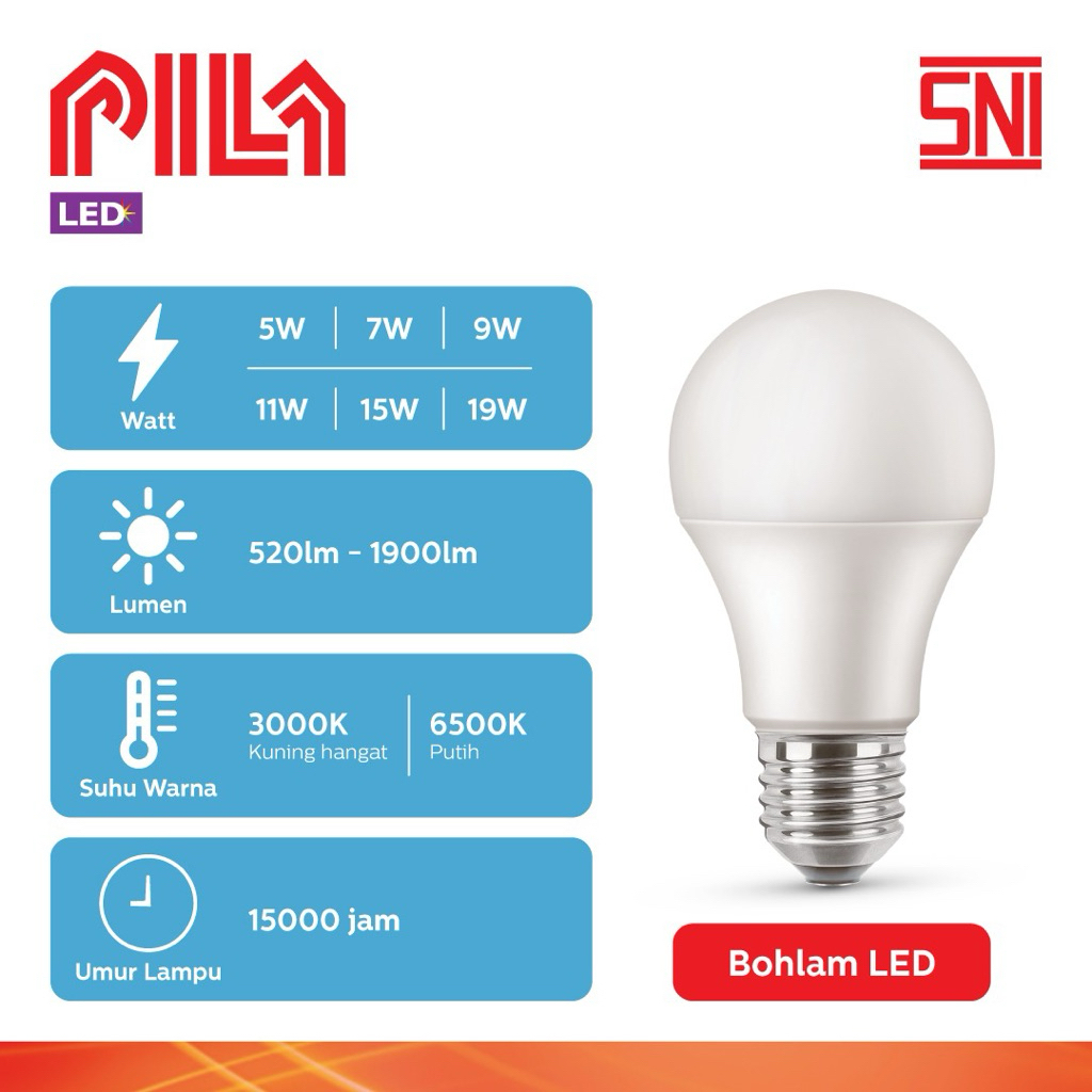 Jual PILA Lampu Bohlam LED Bulb 5 - 19 Watt 6500K | Shopee Indonesia