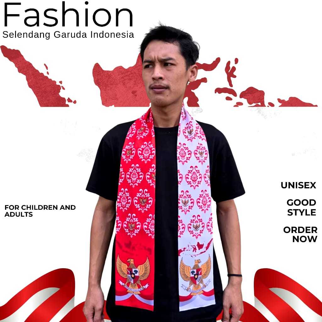 Jual Selendang Merah Putih Motif Batik / Cukin Syal Merah Putih Garuda ...
