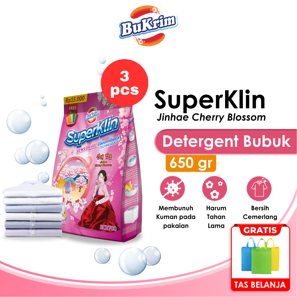 Jual 3 PCS - Sabun Detergent Bubuk BuKrim Sensasi Cherry Blossom 650gr ...