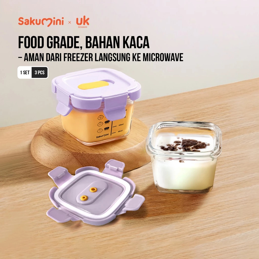 Jual Sakumini Glass Food Container 3in1 Storage Jar Bowl Wadah Gelas ...