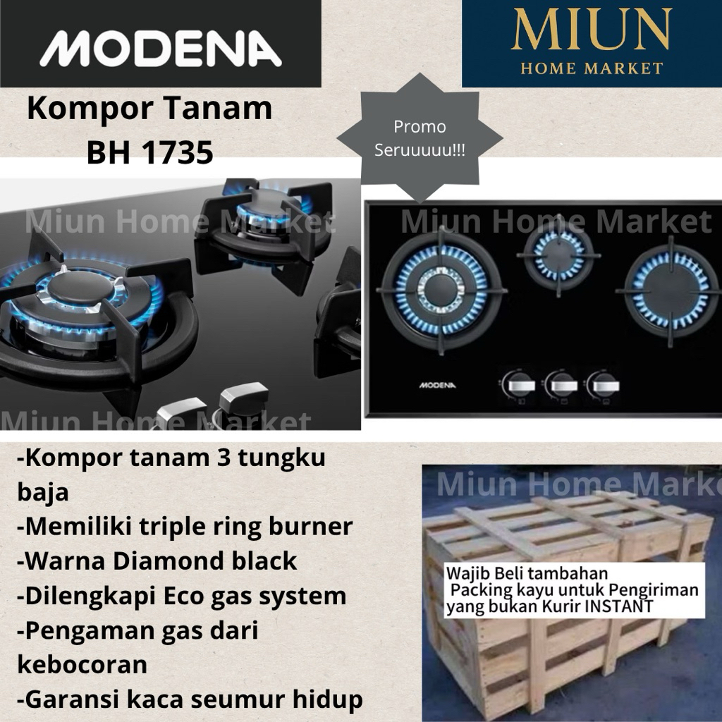 Jual Kompor Tanam Gas Modena BH 1735 /3 tungku baja | Shopee Indonesia