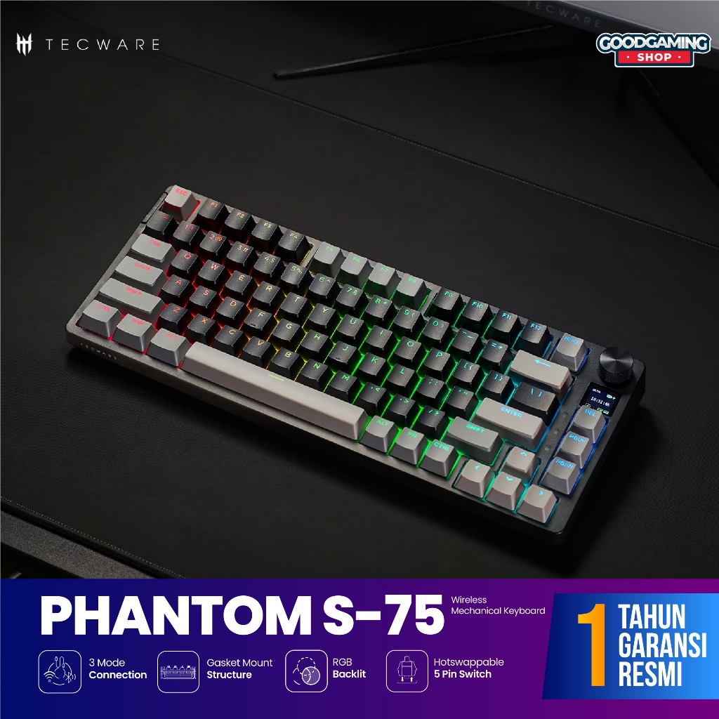 Jual Tecware Phantom S-75 / Phantom S75 Gasket-mounted Keyboard w/ TFT Display and Knob - Gaming ...