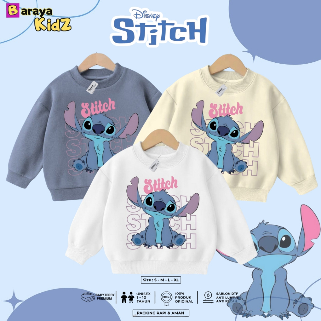 Jual Sweater Anak Motif STITCH TEKS Cewek Cowok Crewneck Anak Usia 1 ...